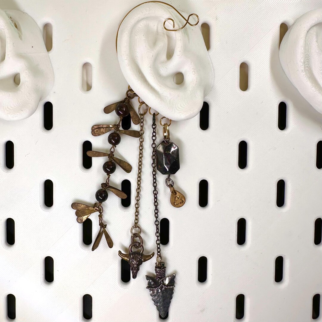 Western Inspired Gold Ear Cuff, Upcycled Antique Dangle Earrings, Non ...