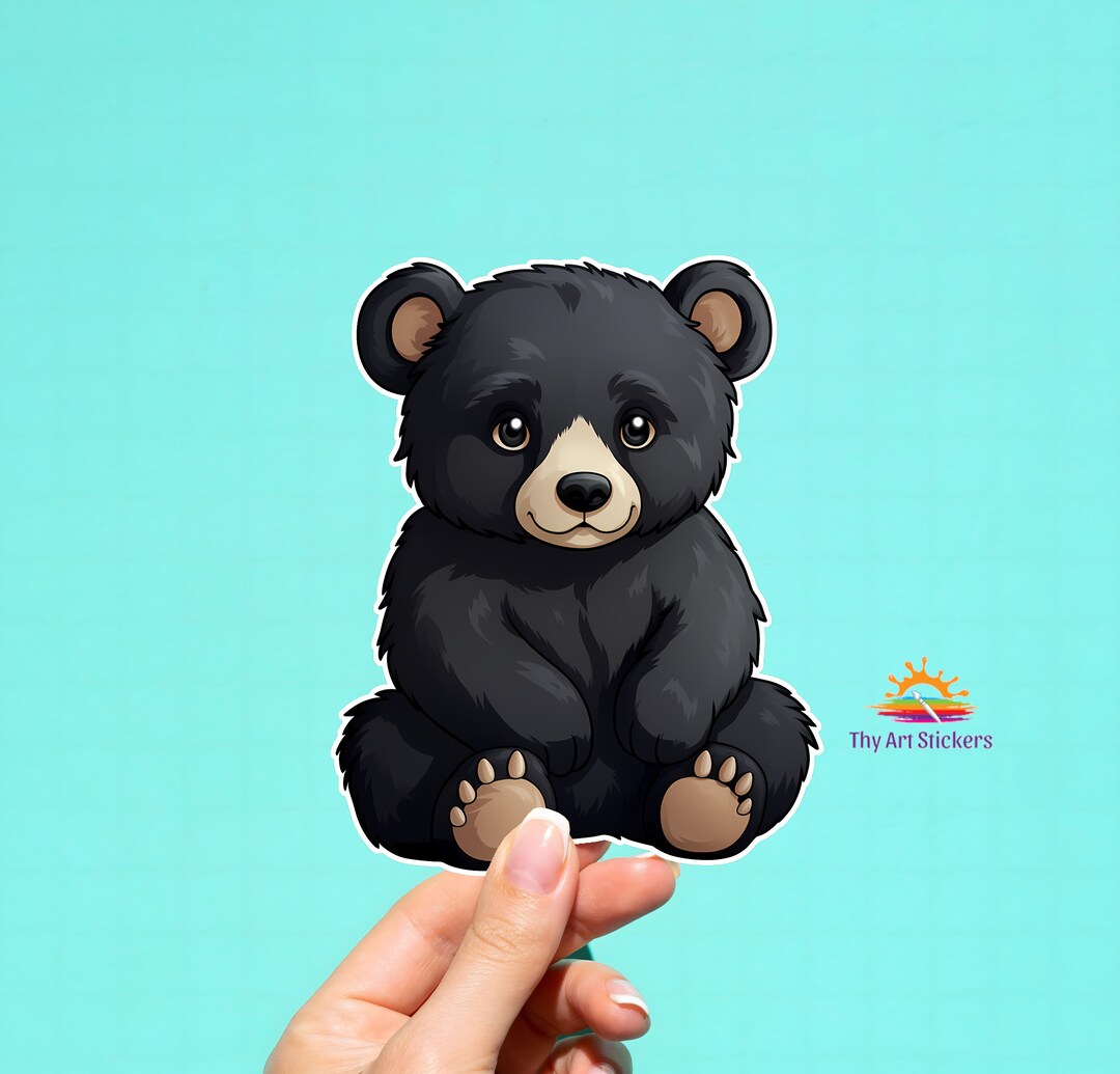 Bear Sticker Bear Cub Decal Cute Baby Bear Sticker Black - Etsy