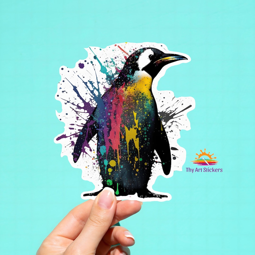 Penguin Sticker, Splatter Paint Style, Penguin Decal, Cute Penguin ...