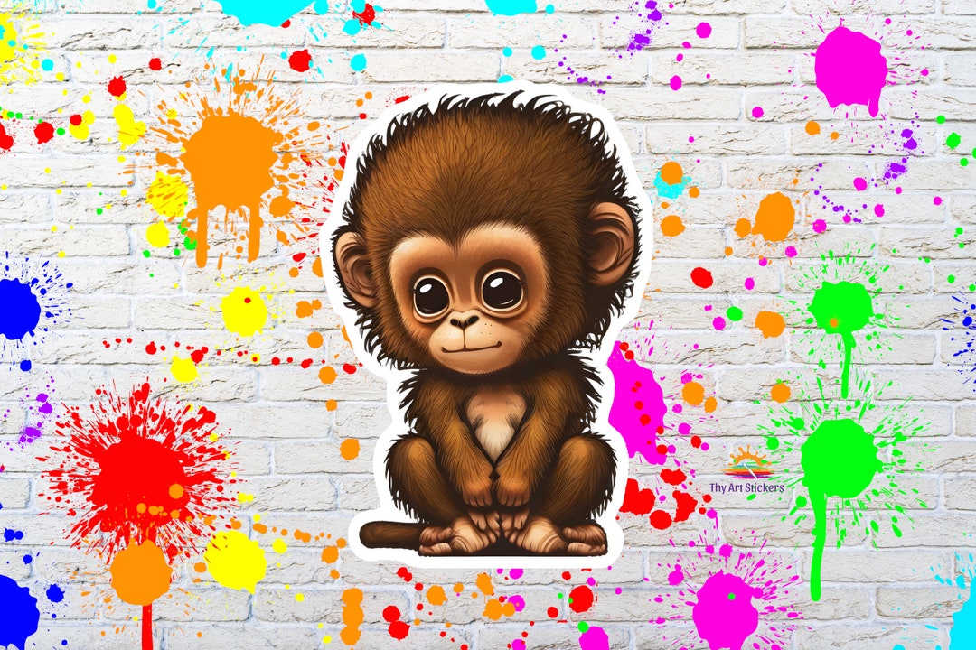 Cute Monkey Cartoon Sticker Kawaii Monkey Decal - Etsy