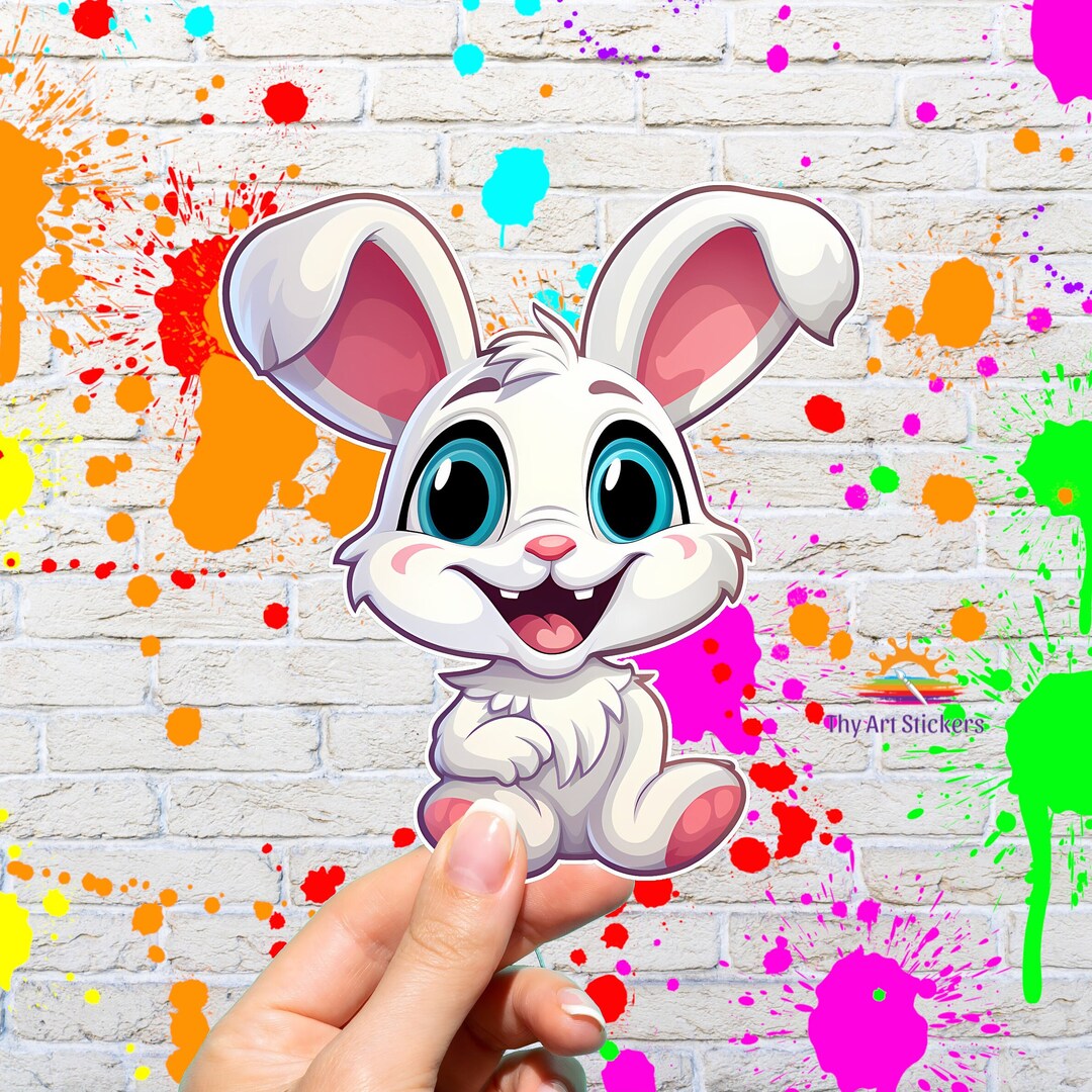 Cartoon Bunny Sticker Cute Bunny Decal Happy Bunny Sticker - Etsy