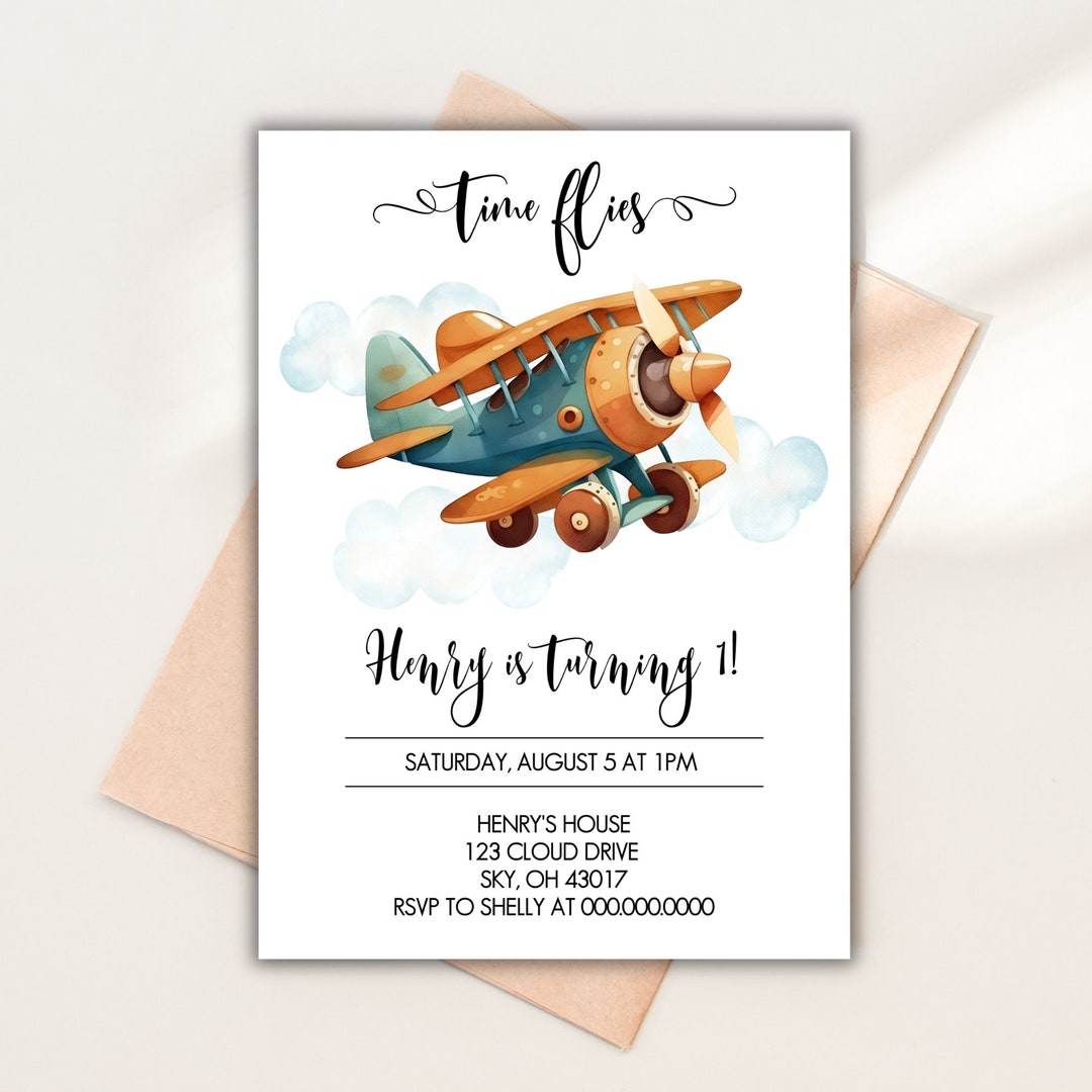 Editable Time Flies Birthday Invitation First Birthday Party - Etsy