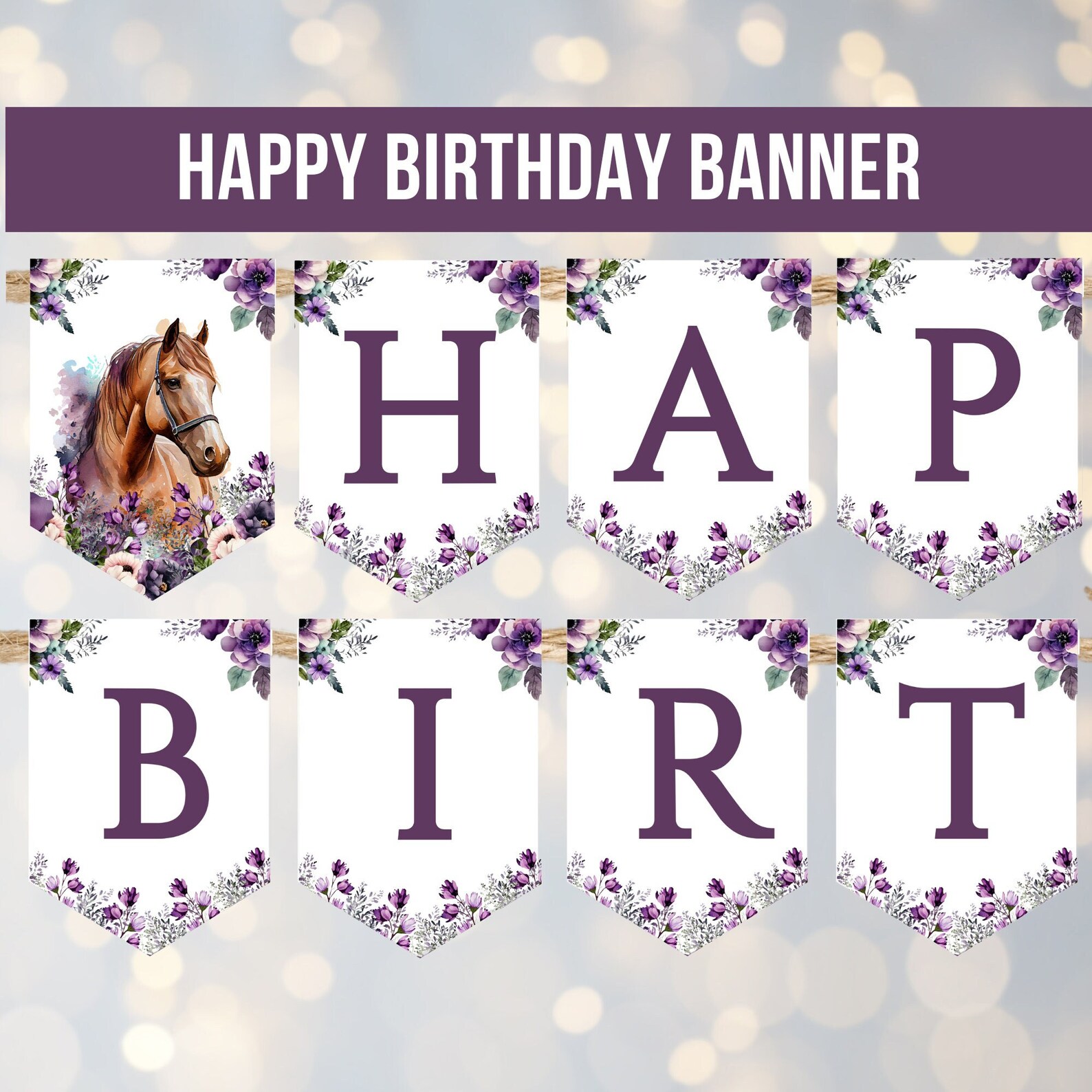 Horse Birthday Banner A-Z Alphabet Numbers Banner Cowgirl Purple ...