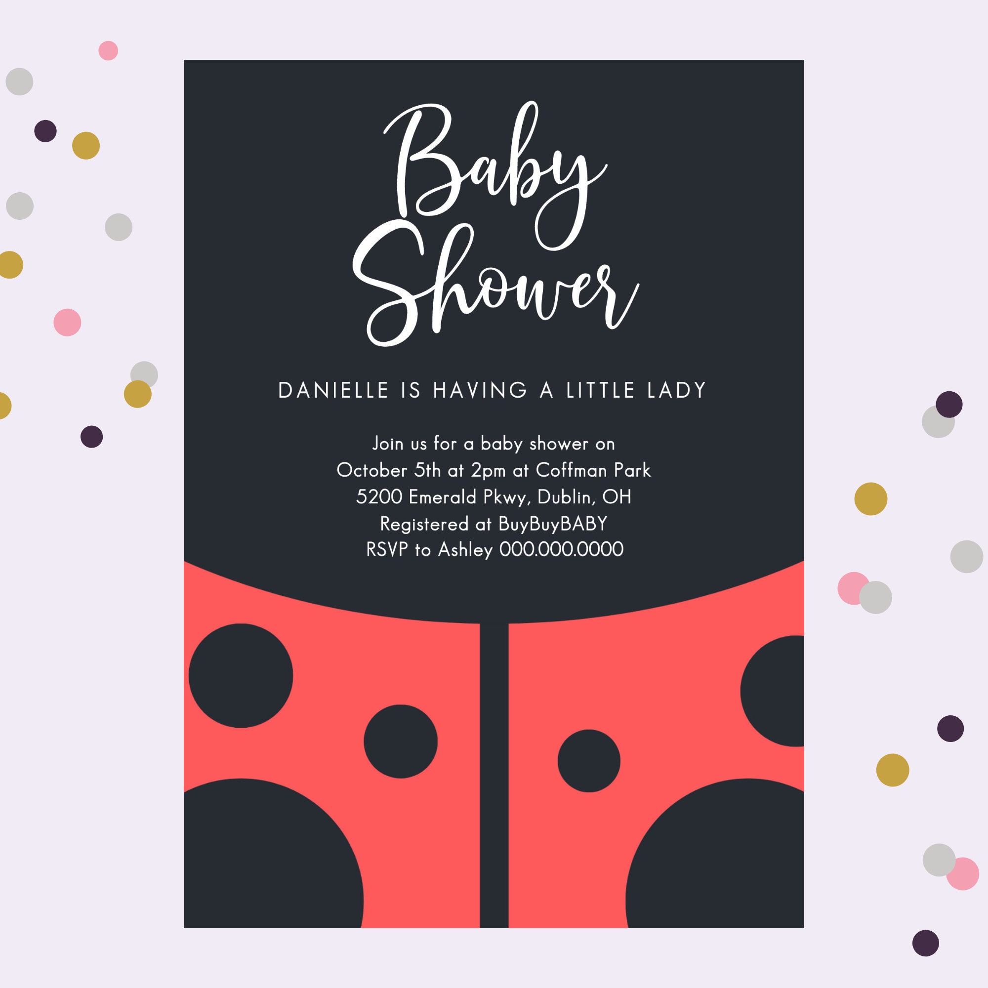 Ladybug Baby Shower Invitation Baby Shower Ladybug Invitation Red Baby ...