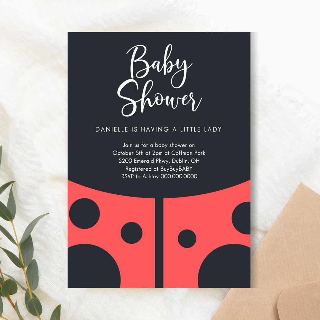 Ladybug Baby Shower Invitation Baby Shower Ladybug Invitation Red Baby ...