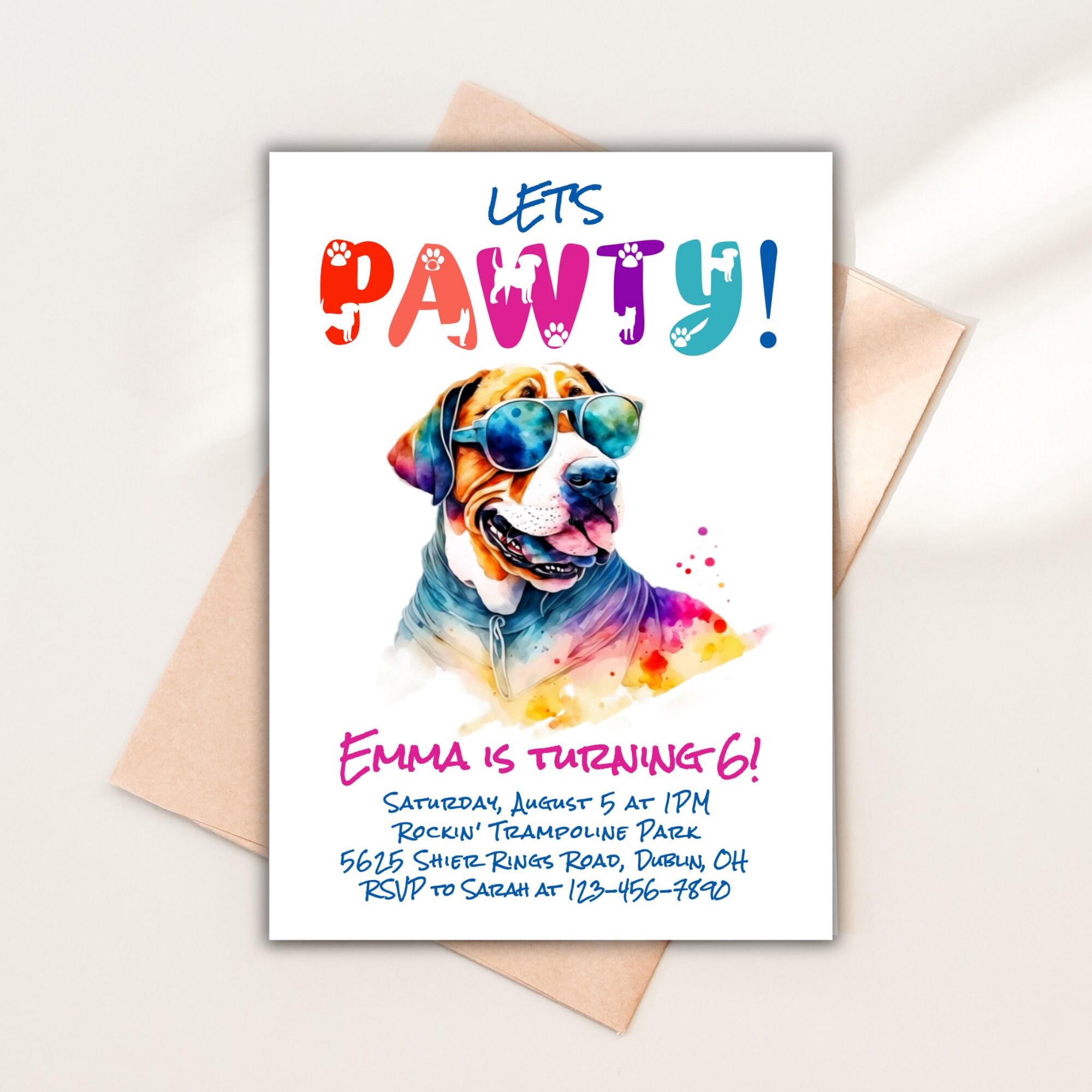 Funny Dog Birthday Party Invitation Let's Pawty Invitation Boxer ...