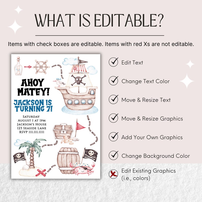 Editable Pirate Birthday Party Invitation Treasure Hunt Ocean Treasure ...