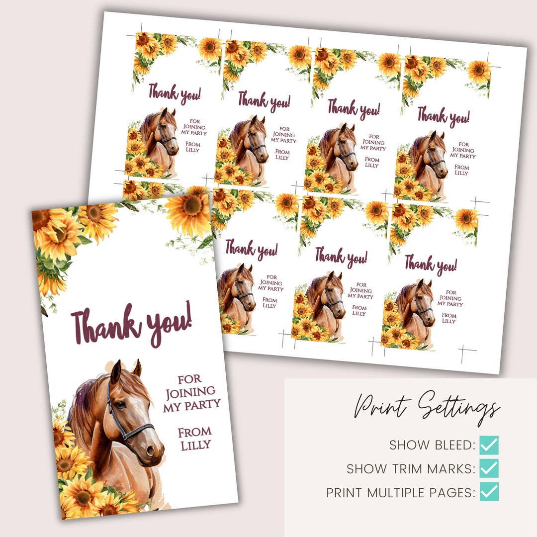 Editable Sunflower Horse Favor Tags Printable Horse Favor Tags Birthday ...