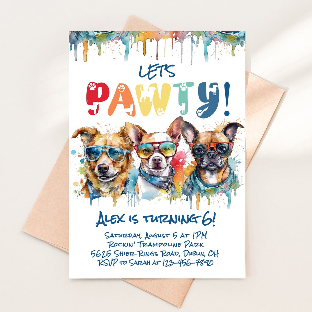 Funny Dog Birthday Party Invitation Dog Birthday Invitation Let's Pawty ...