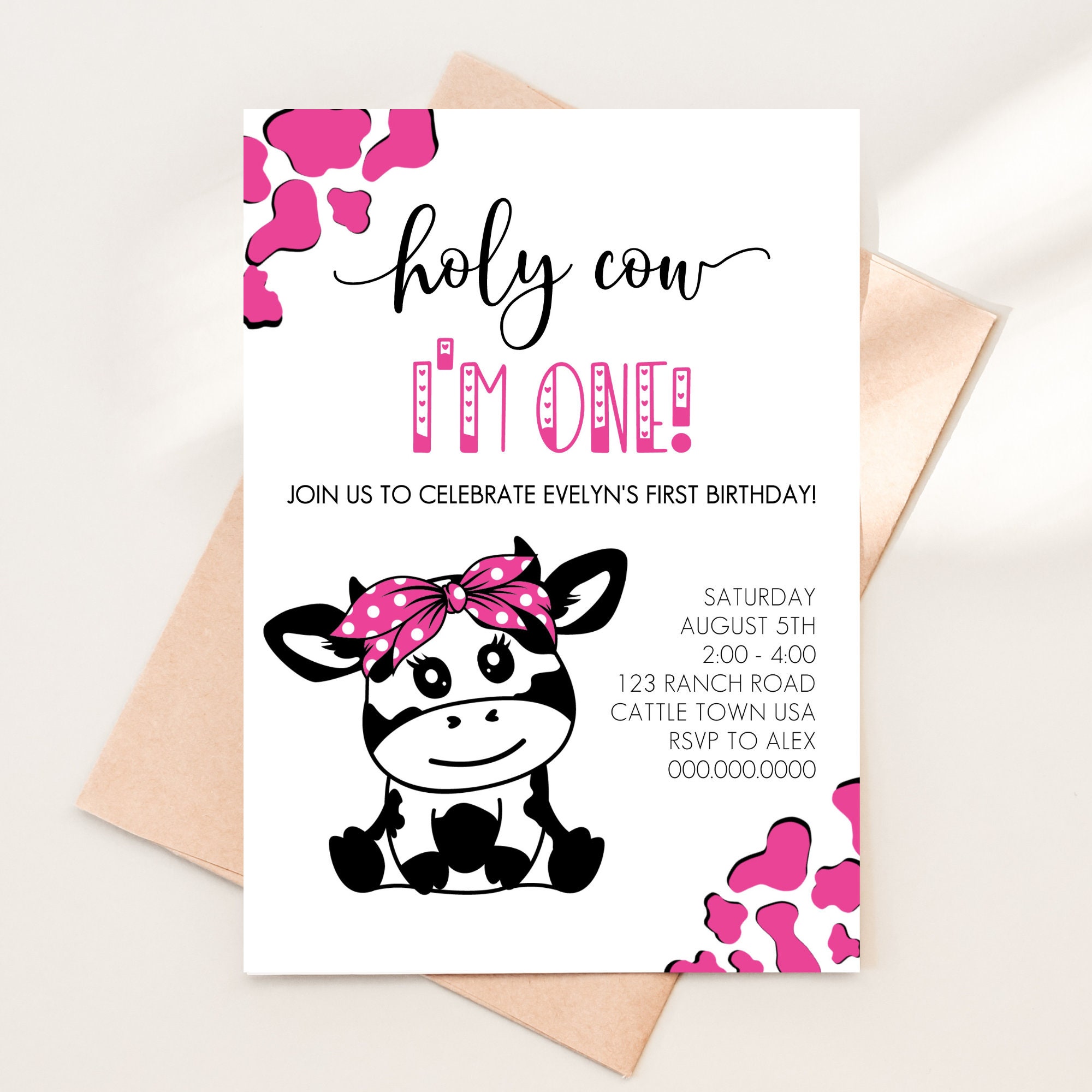 Holy Cow Birthday Invitation Pink First Birthday Invitation Download ...