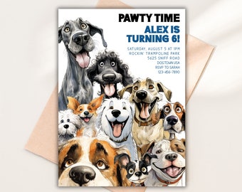 Funny Dog Birthday Party Invitation Dog Birthday Invitation Let's Pawty ...