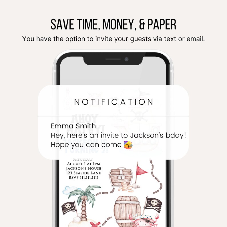 Editable Pirate Birthday Party Invitation Treasure Hunt Ocean Treasure ...