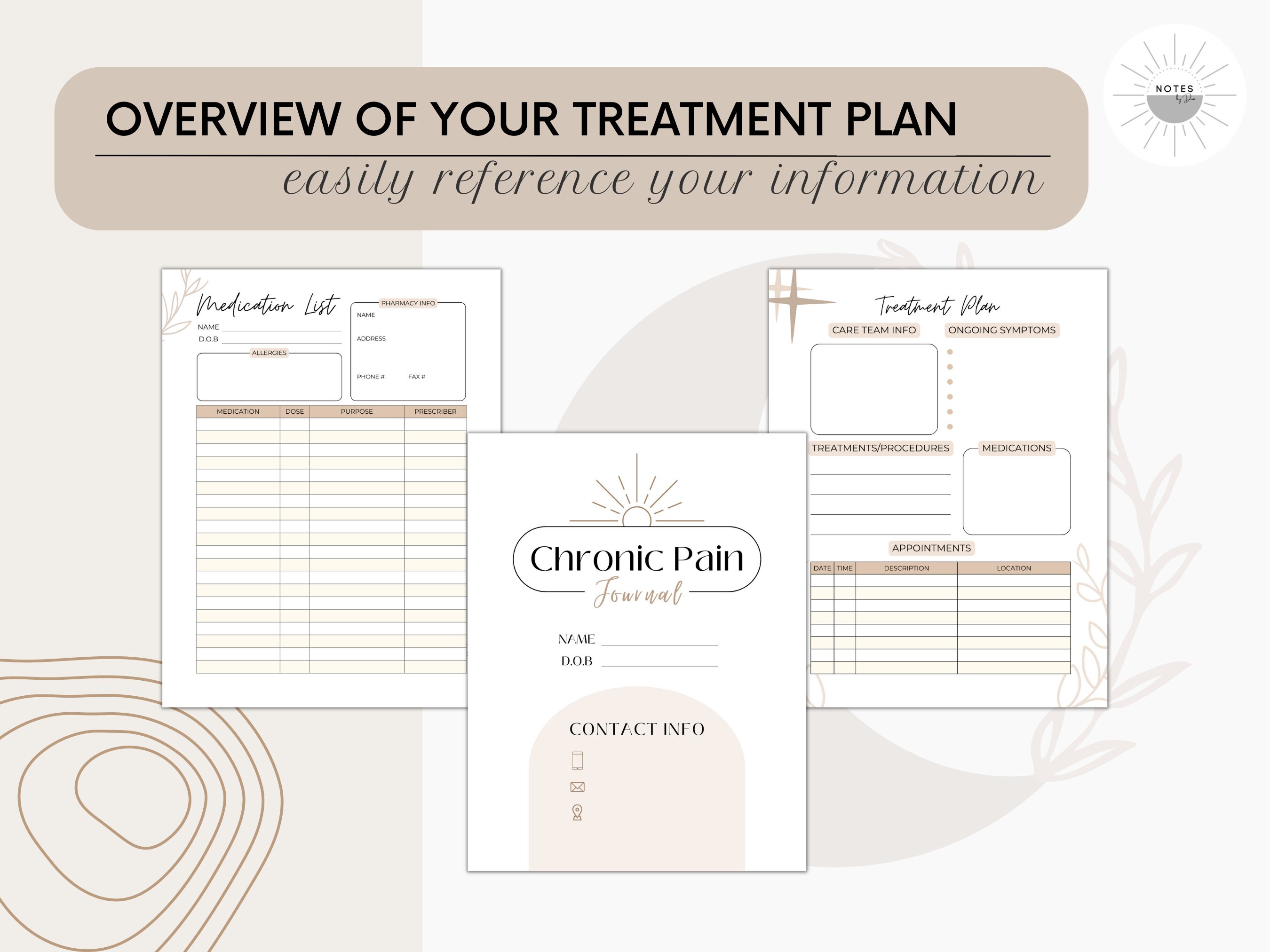Boho Chronic Pain Journal, Symptom Tracker, Aesthetic Medical Binder ...