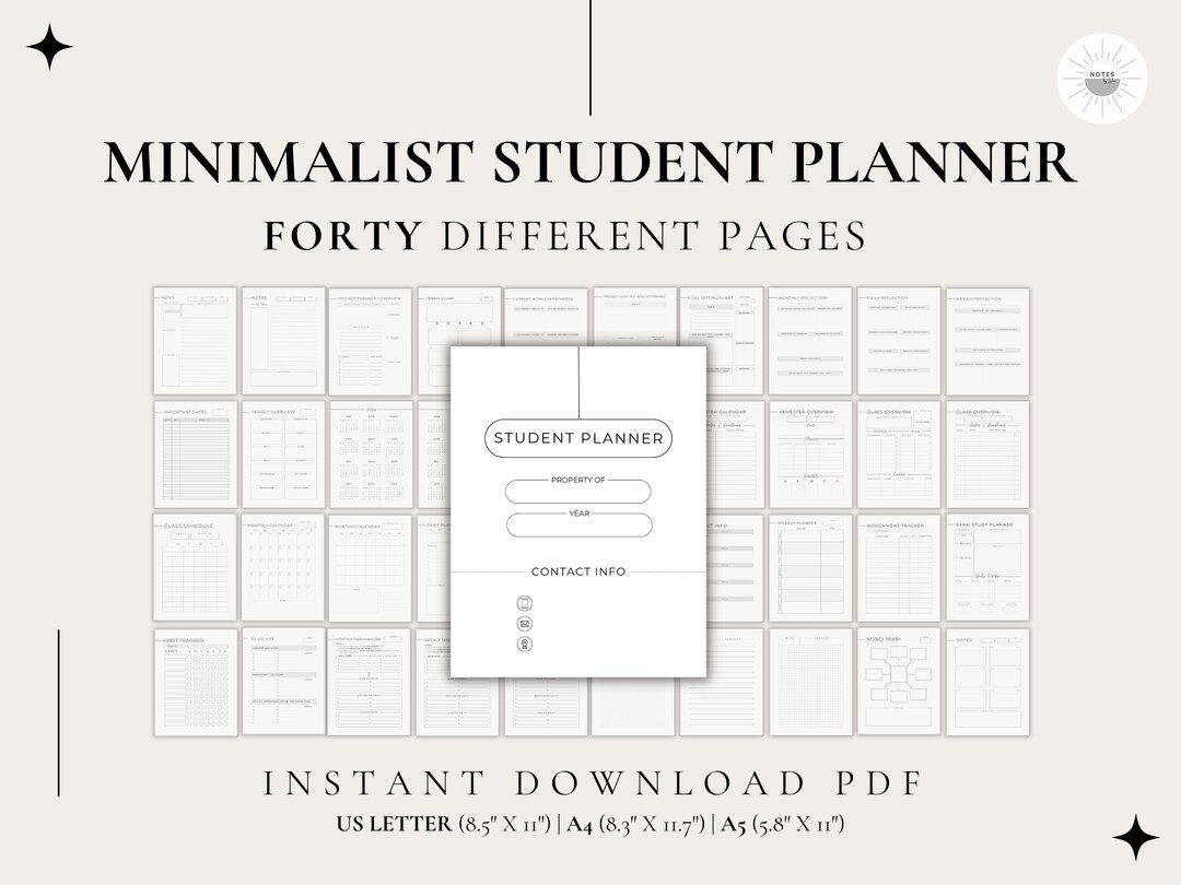 Printable Minimalist Planner for Students, Note Taking Templates and ...