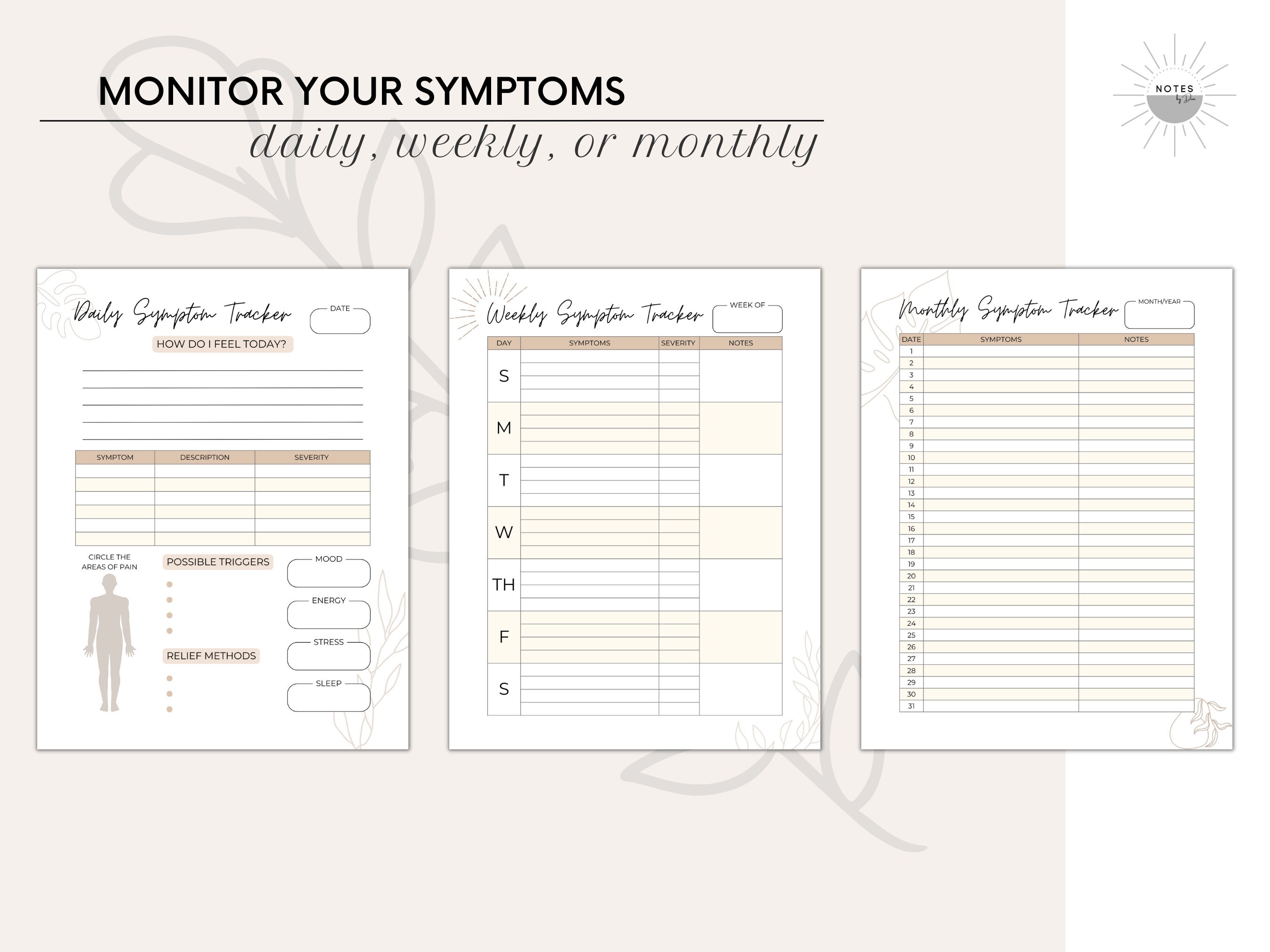 Boho Chronic Pain Journal, Symptom Tracker, Aesthetic Medical Binder ...
