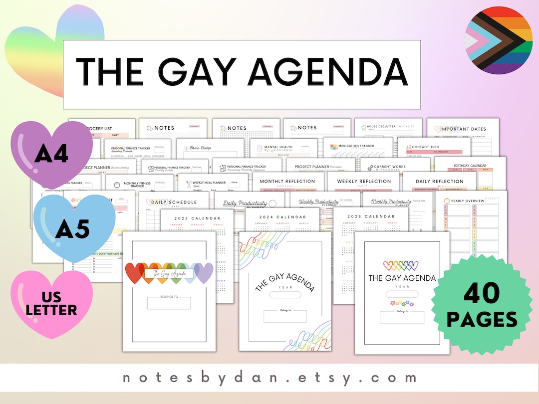 The Gay Agenda, Printable Pride Planner, Undated Calendar, LGBTQIA+ ...