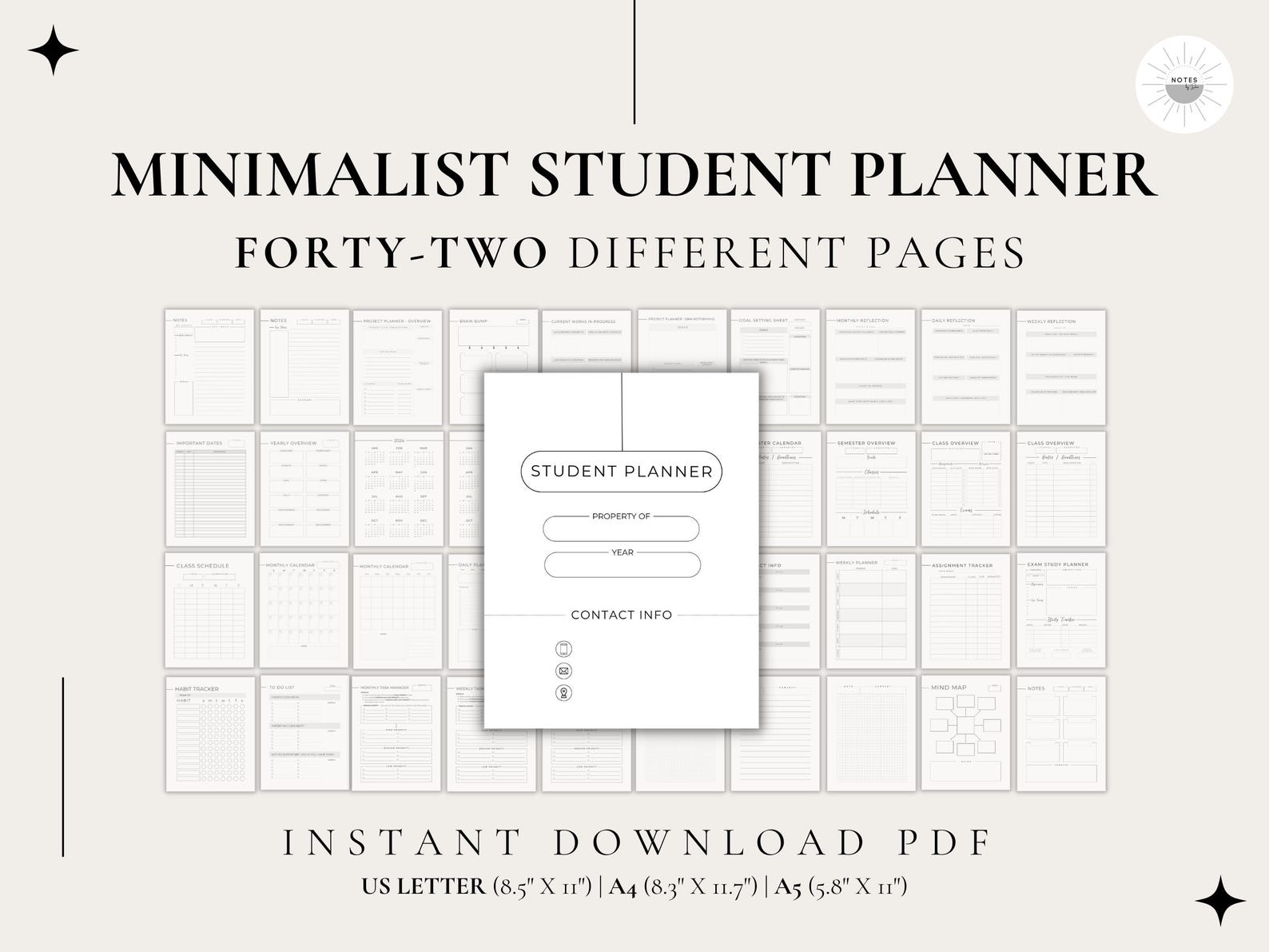 Printable Minimalist Planner for Students, Note Taking Templates and ...