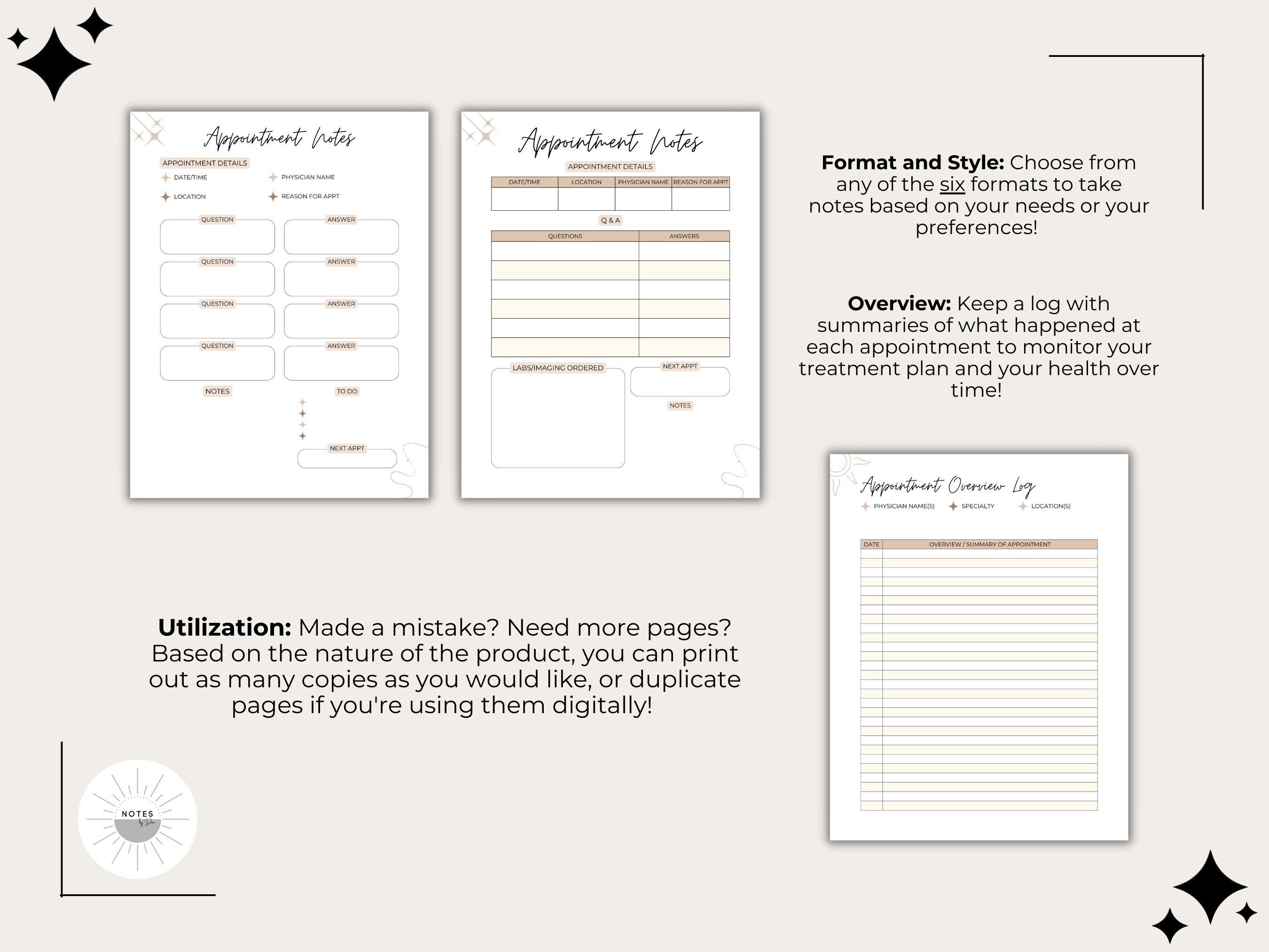 Medical Appointment Note-taking Templates for Medical Binder - Etsy