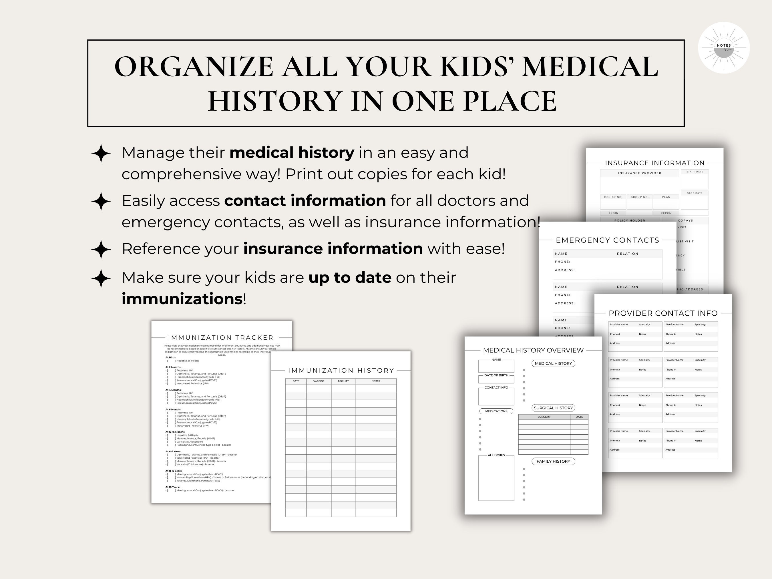 Minimalist Kids Medical Binder Bundle, Child Symptom Tracker, Pediatric ...