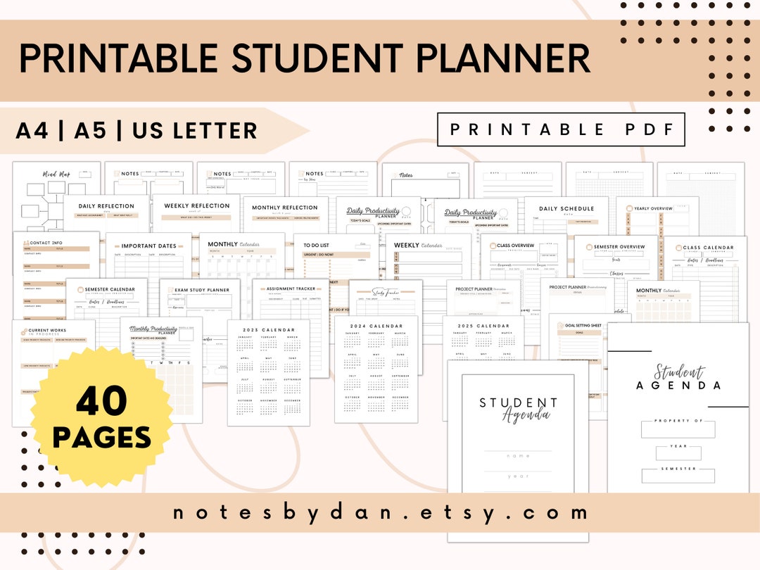 Printable Minimalist Student Planner Academic Year Agenda - Etsy