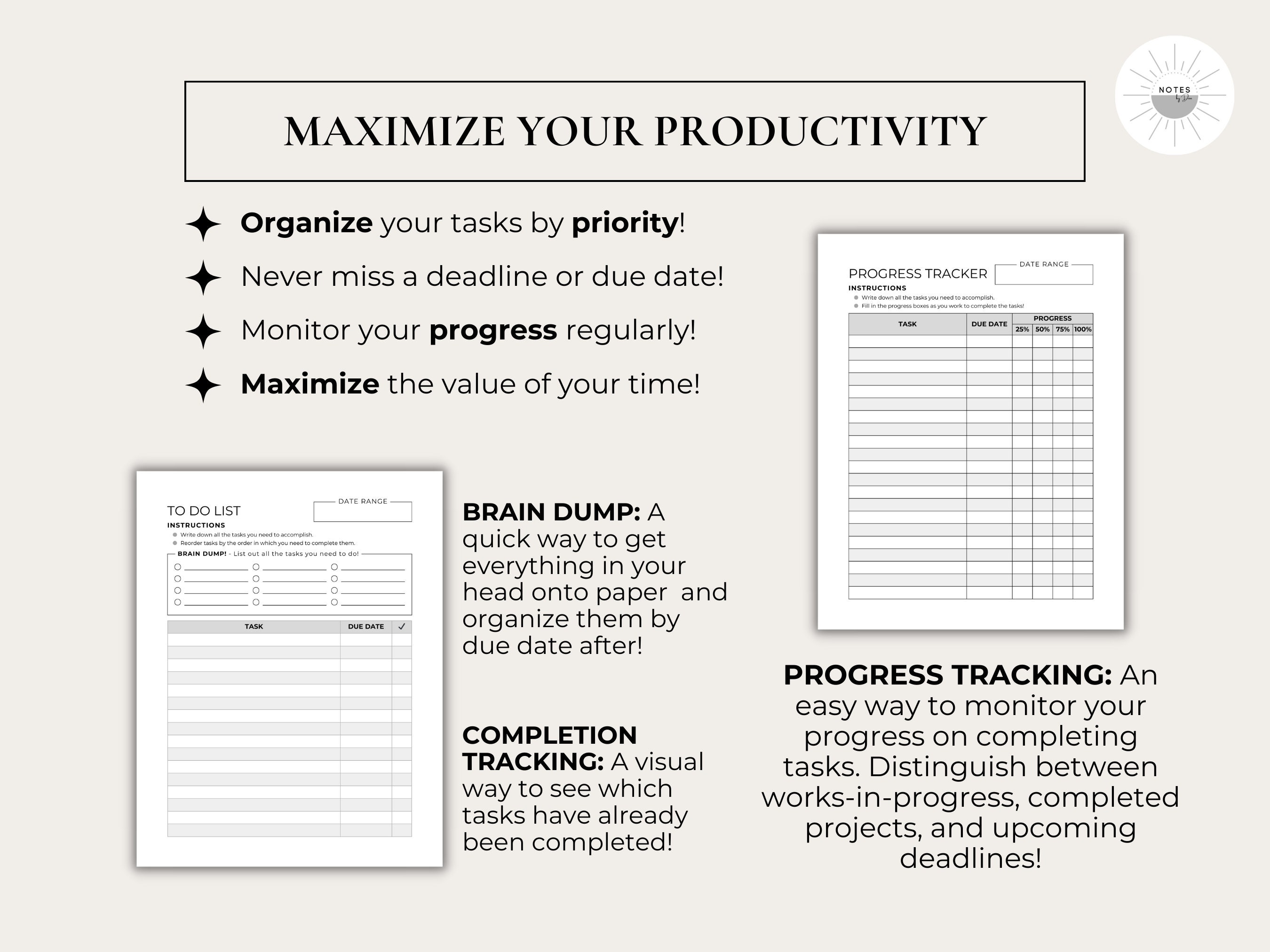 Task Management and to Do List Bundle With Priority and Progress ...