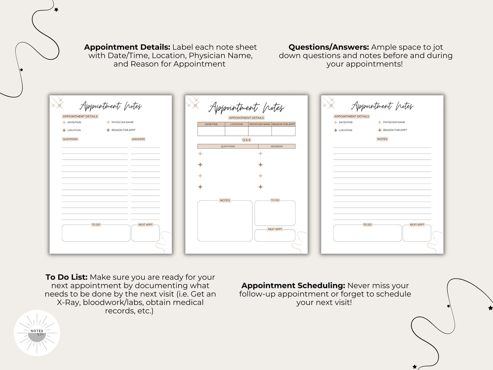 Medical Appointment Note-taking Templates for Medical Binder - Etsy