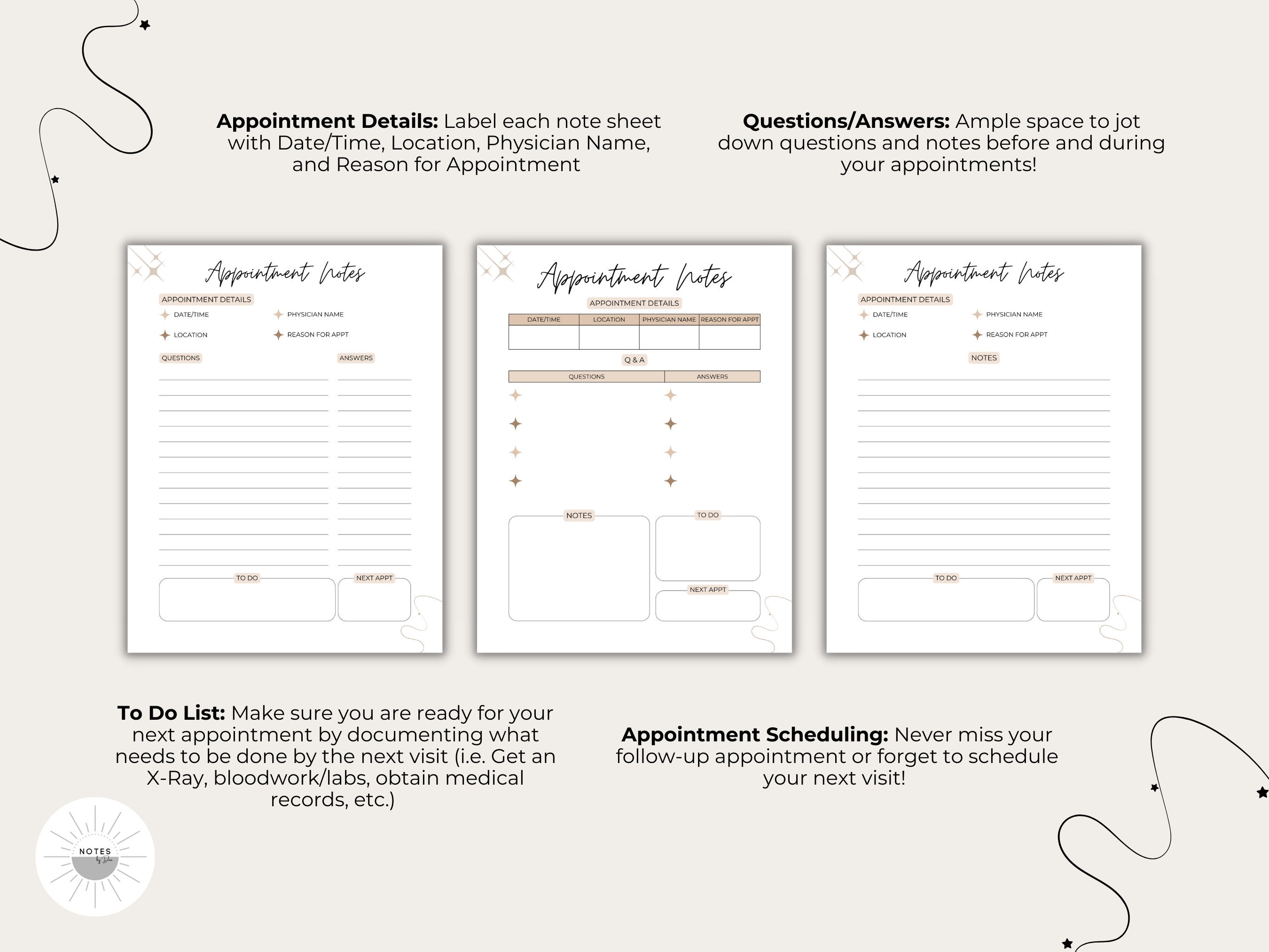 Medical Appointment Note-taking Templates for Medical Binder - Etsy