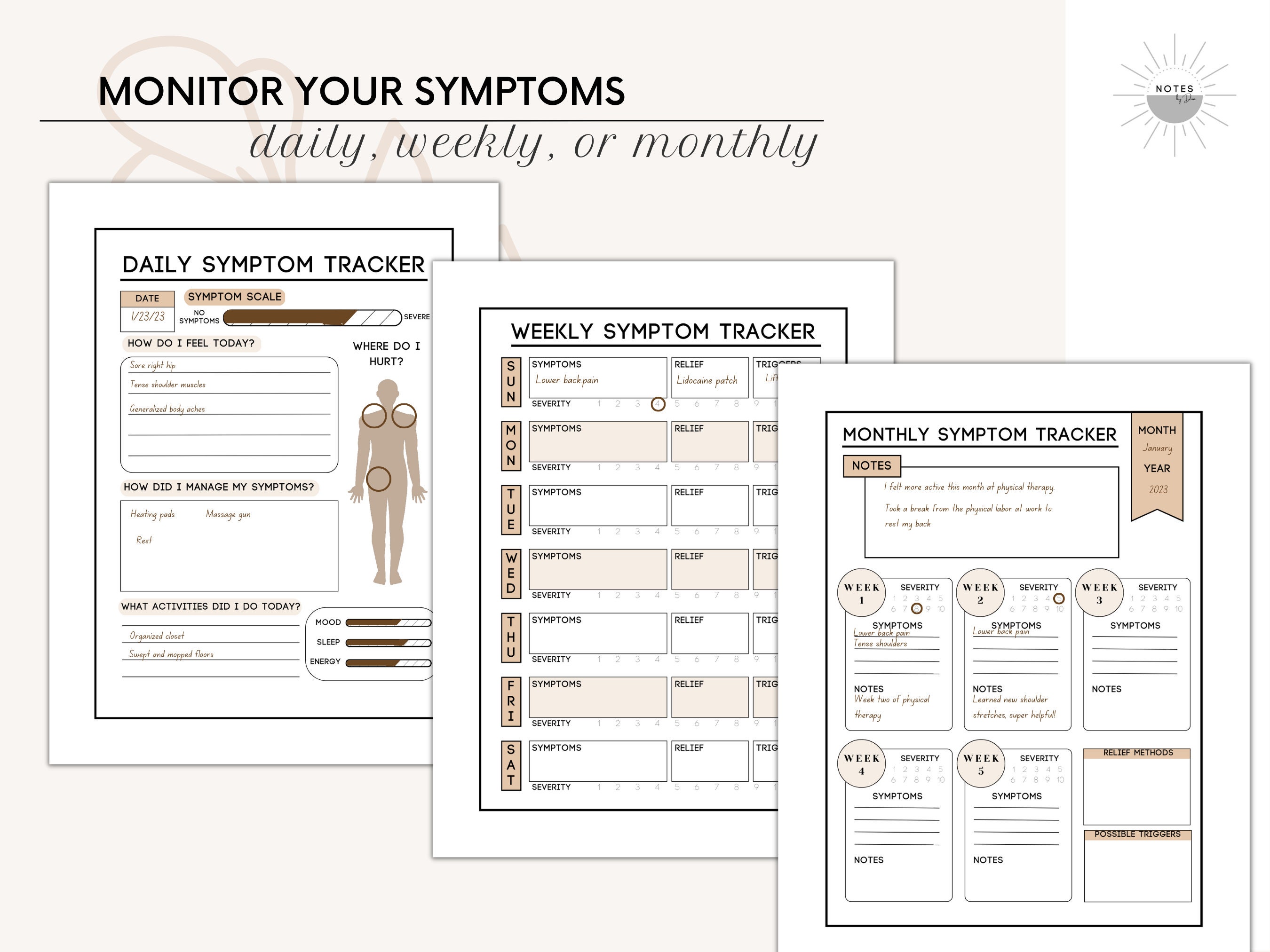Printable Symptom Trackers, Digital Symptom Log, Chronic Illness ...