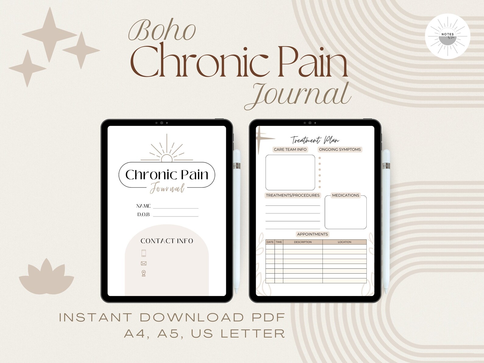 Boho Chronic Pain Journal, Symptom Tracker, Aesthetic Medical Binder ...