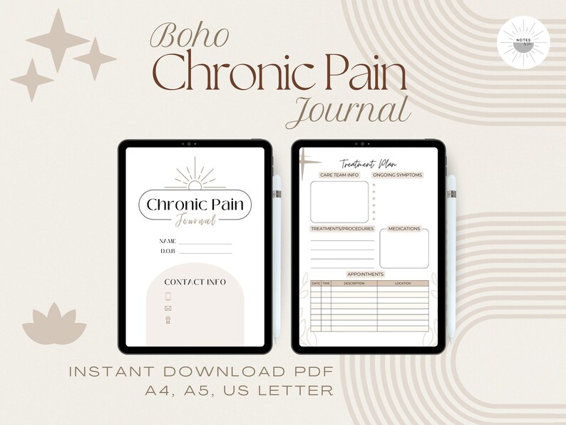 Boho Chronic Pain Journal, Symptom Tracker, Aesthetic Medical Binder ...