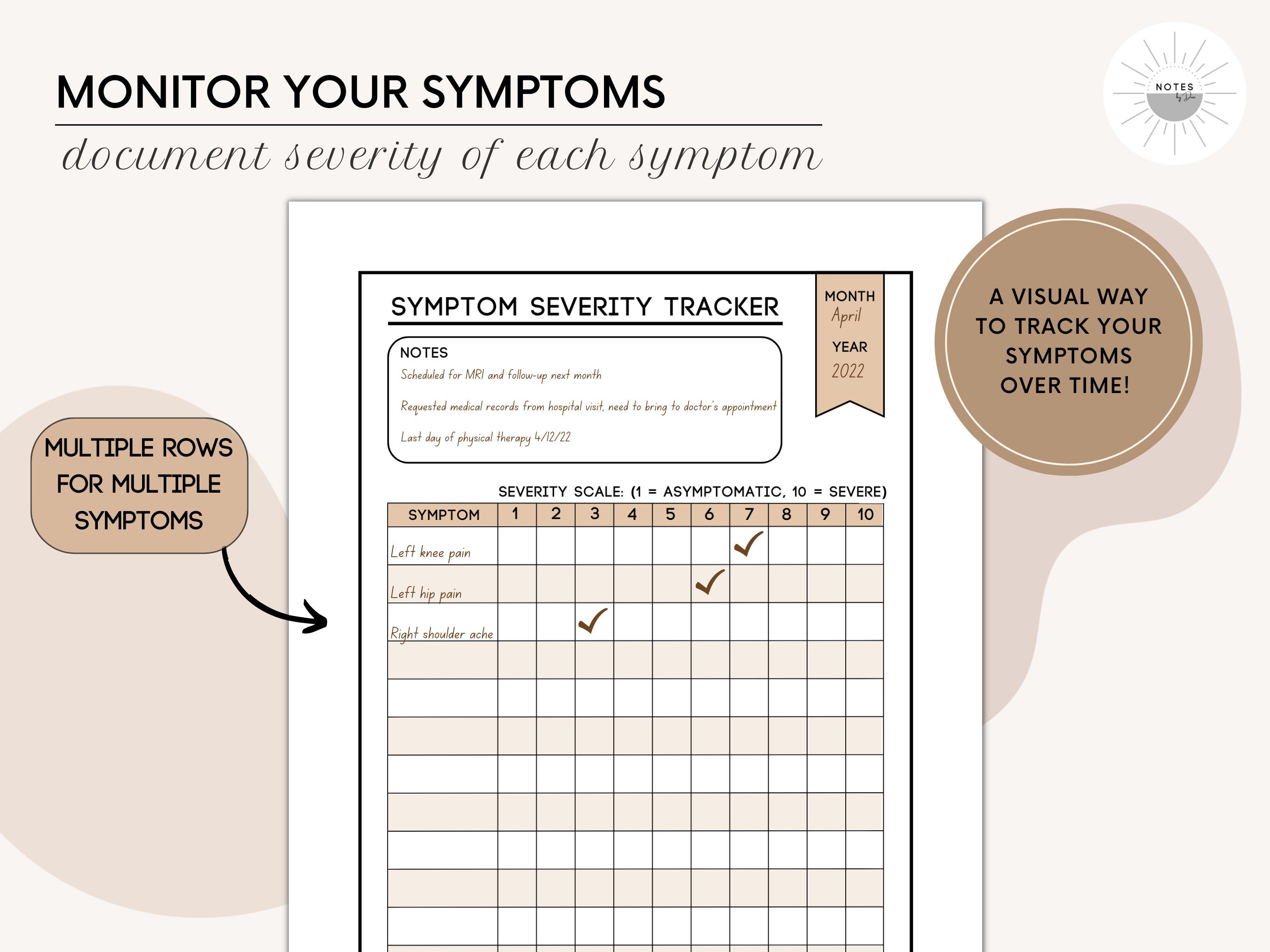 Printable Symptom Trackers, Digital Symptom Log, Chronic Illness ...