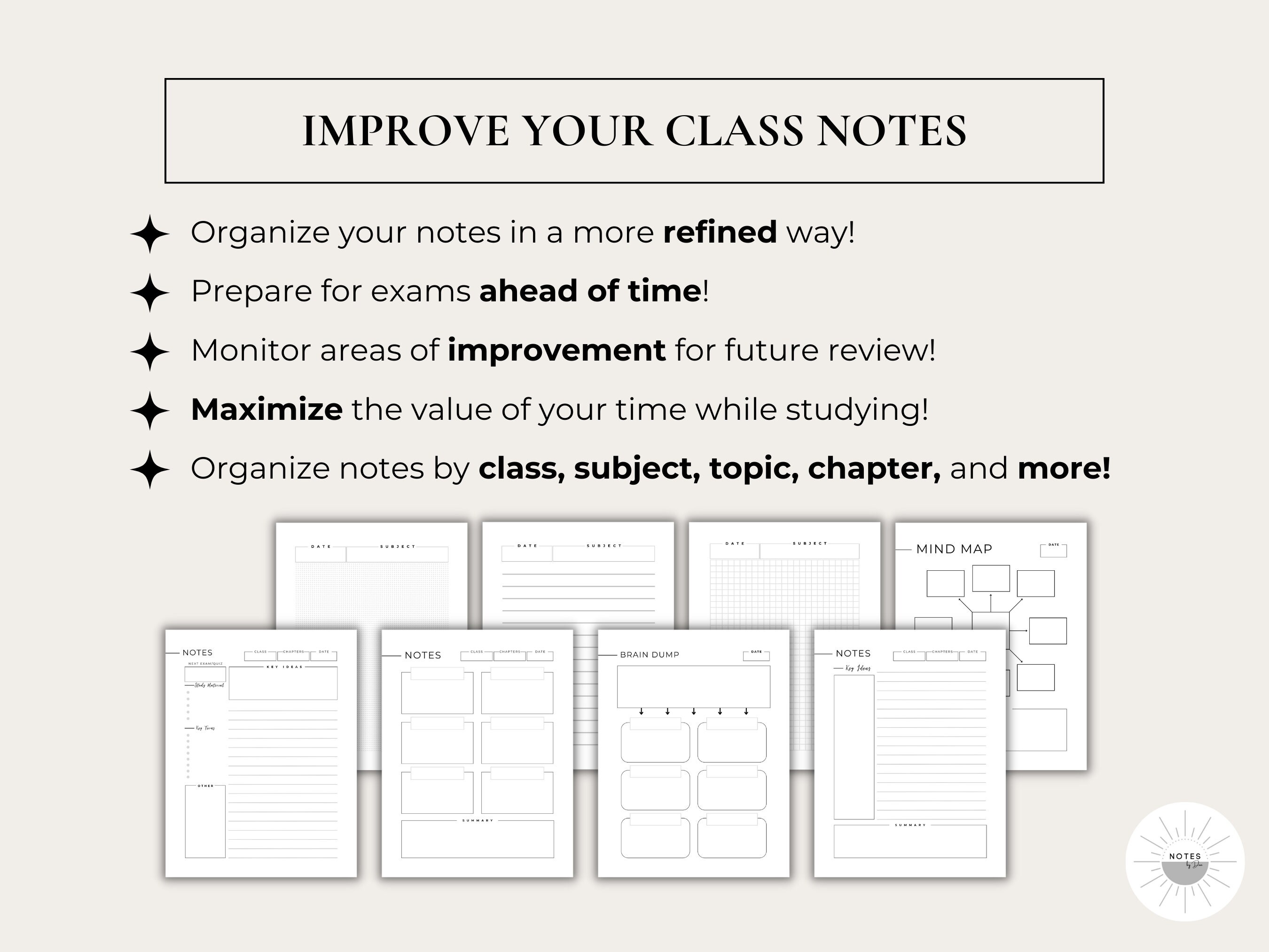 Printable Minimalist Planner for Students, Note Taking Templates and ...