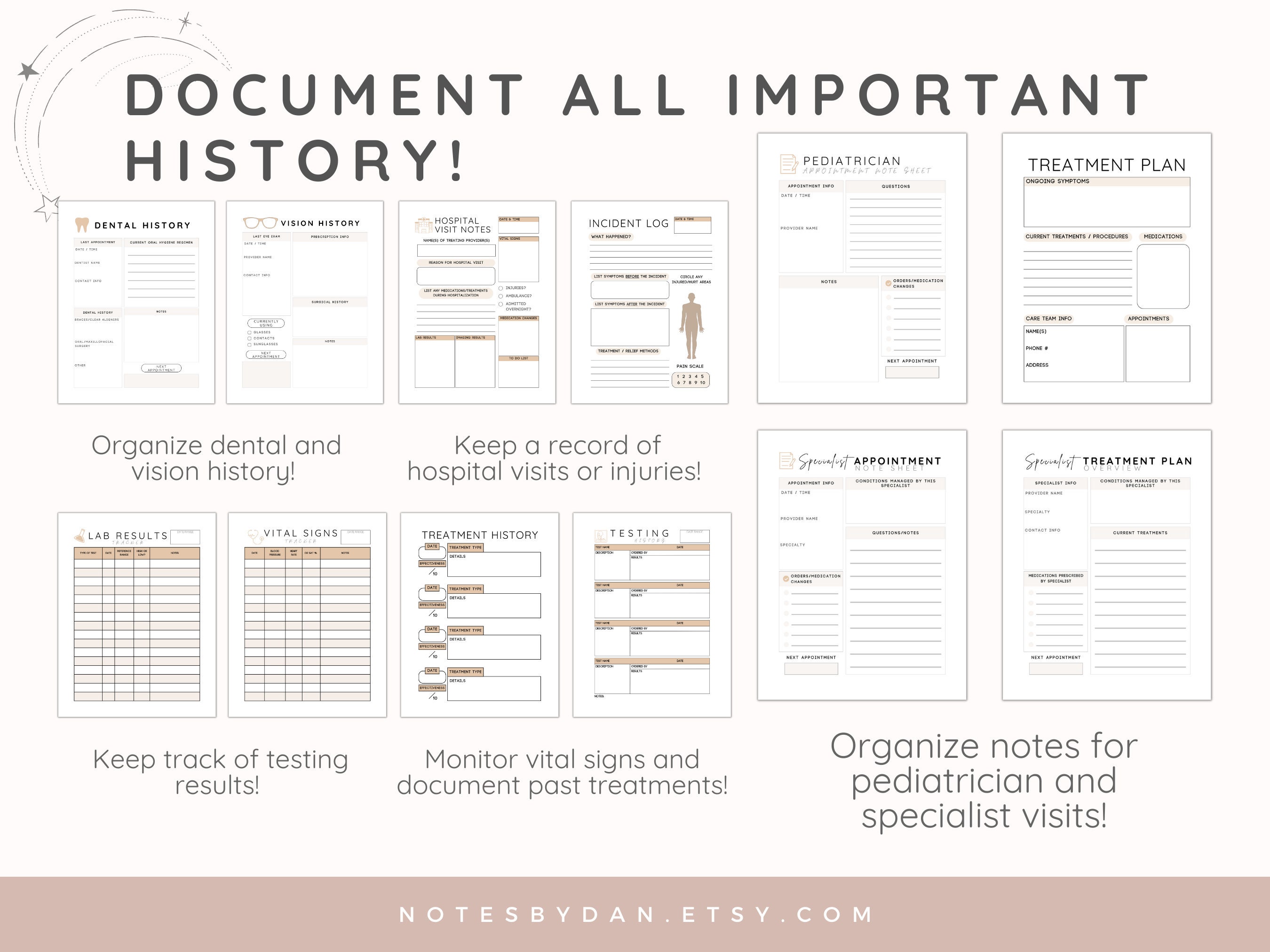 Kids Medical History Binder Bundle, Child Symptom Tracker, Pediatric ...