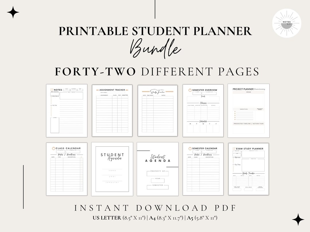 Printable Minimalist Student Planner, College Student Printables, Note ...