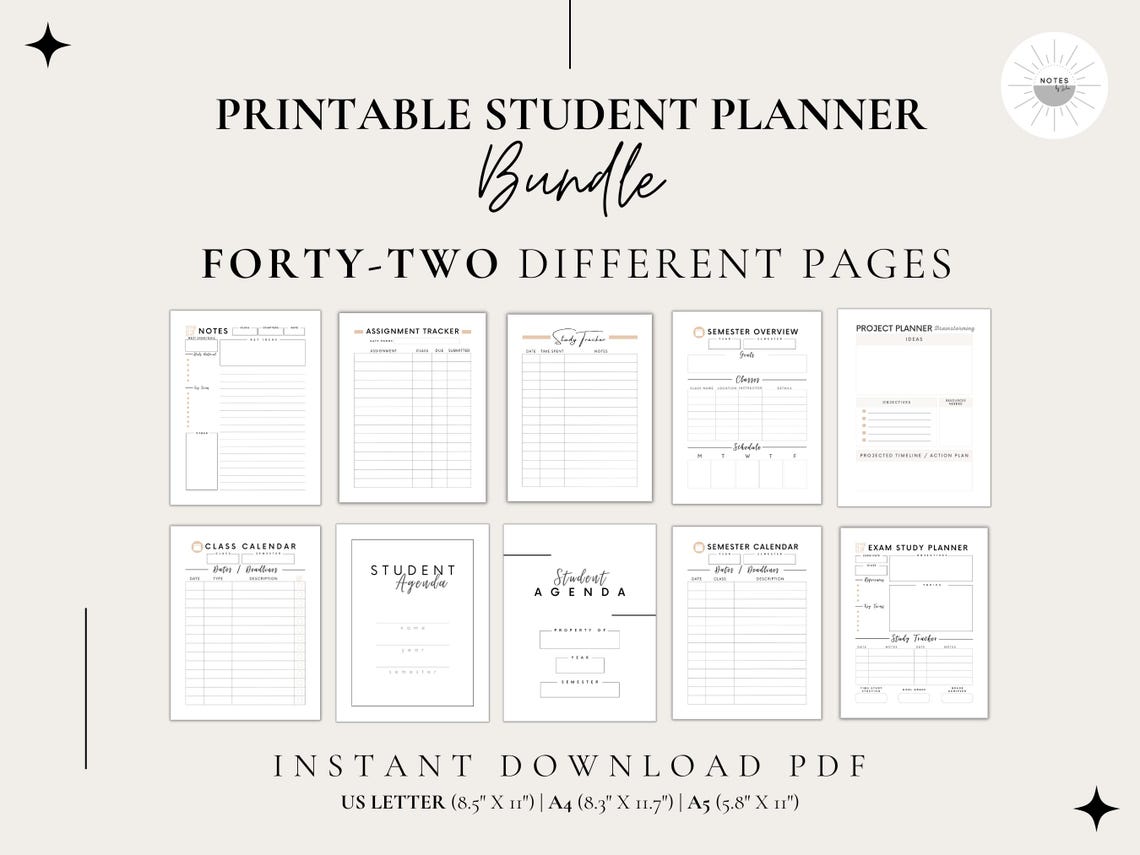 Printable Minimalist Student Planner, College Student Printables, Note ...