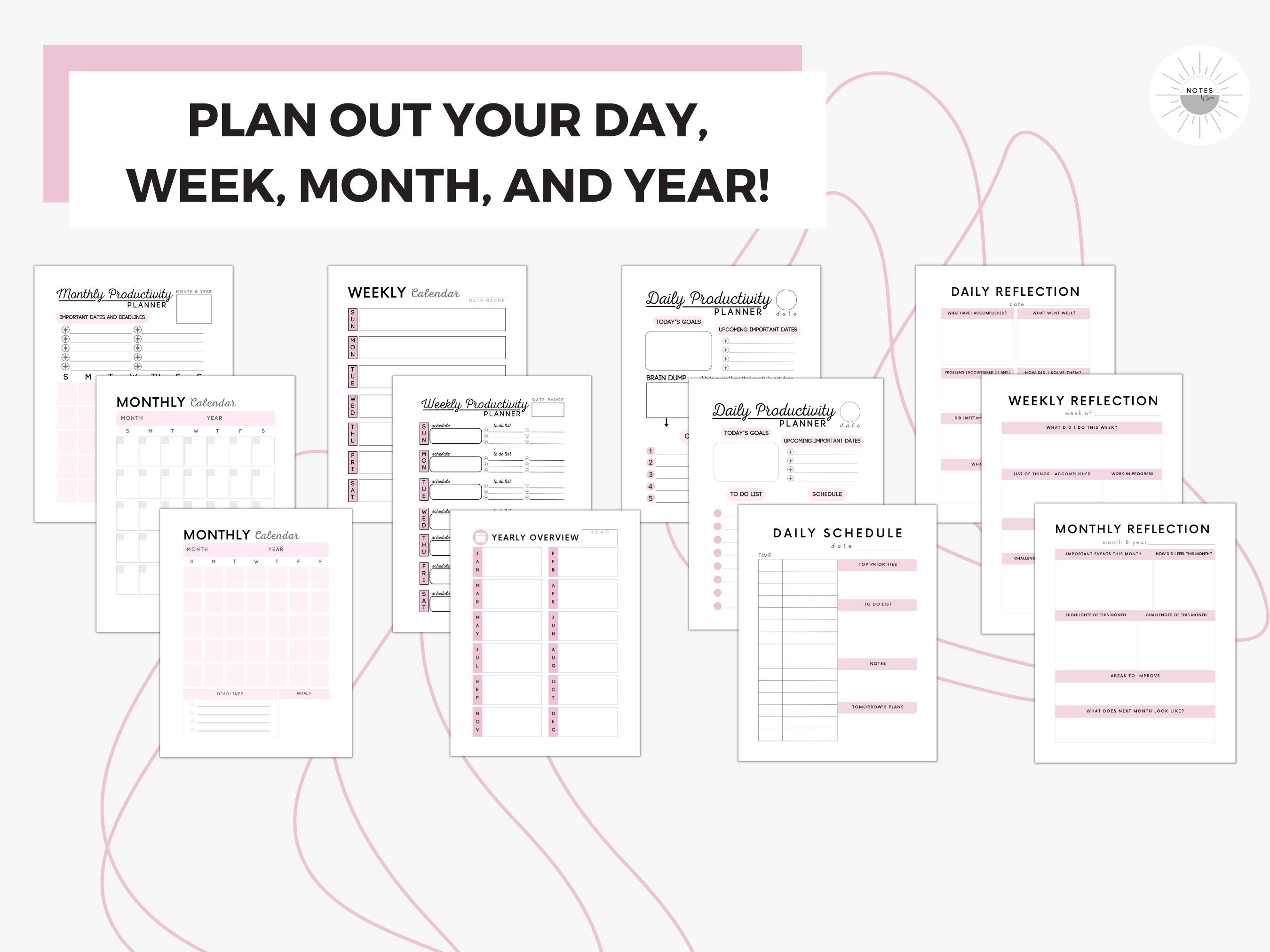 Undated Pink Printable Student Planner, Minimalist College Planner ...