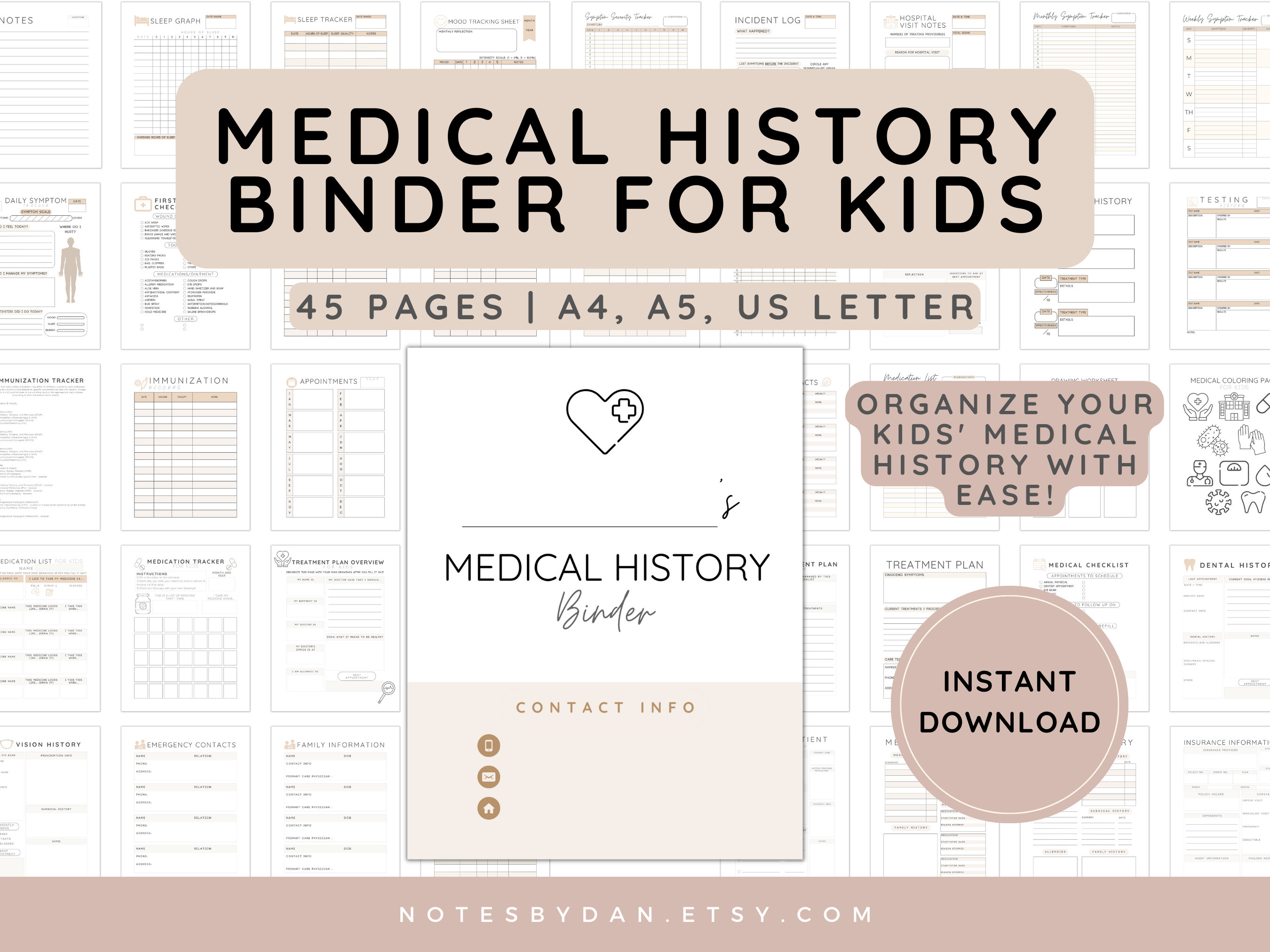 Kids Medical History Binder Bundle, Child Symptom Tracker, Pediatric ...