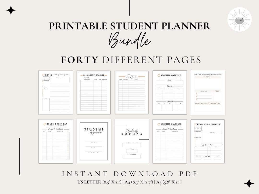 Printable Minimalist Student Planner, College Student Printables, Note ...