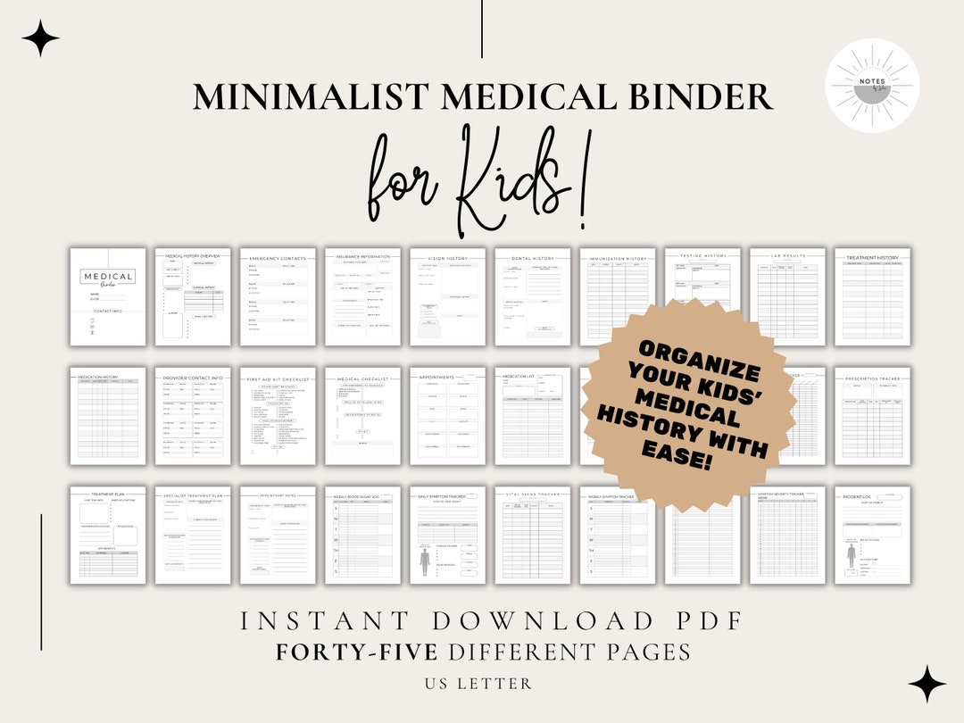 Minimalist Kids Medical Binder Bundle, Child Symptom Tracker, Pediatric ...