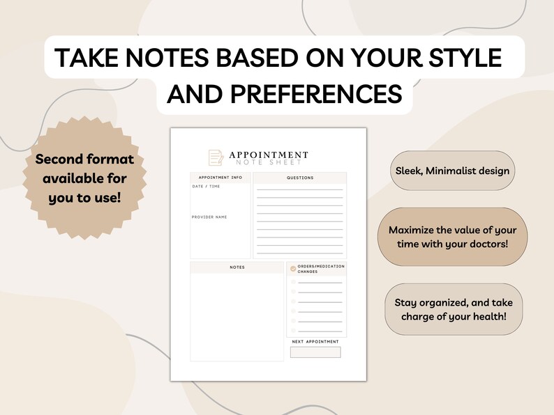 Medical Appointment Notes Sheet: Printable Doctor Visit Planner (PDF ...