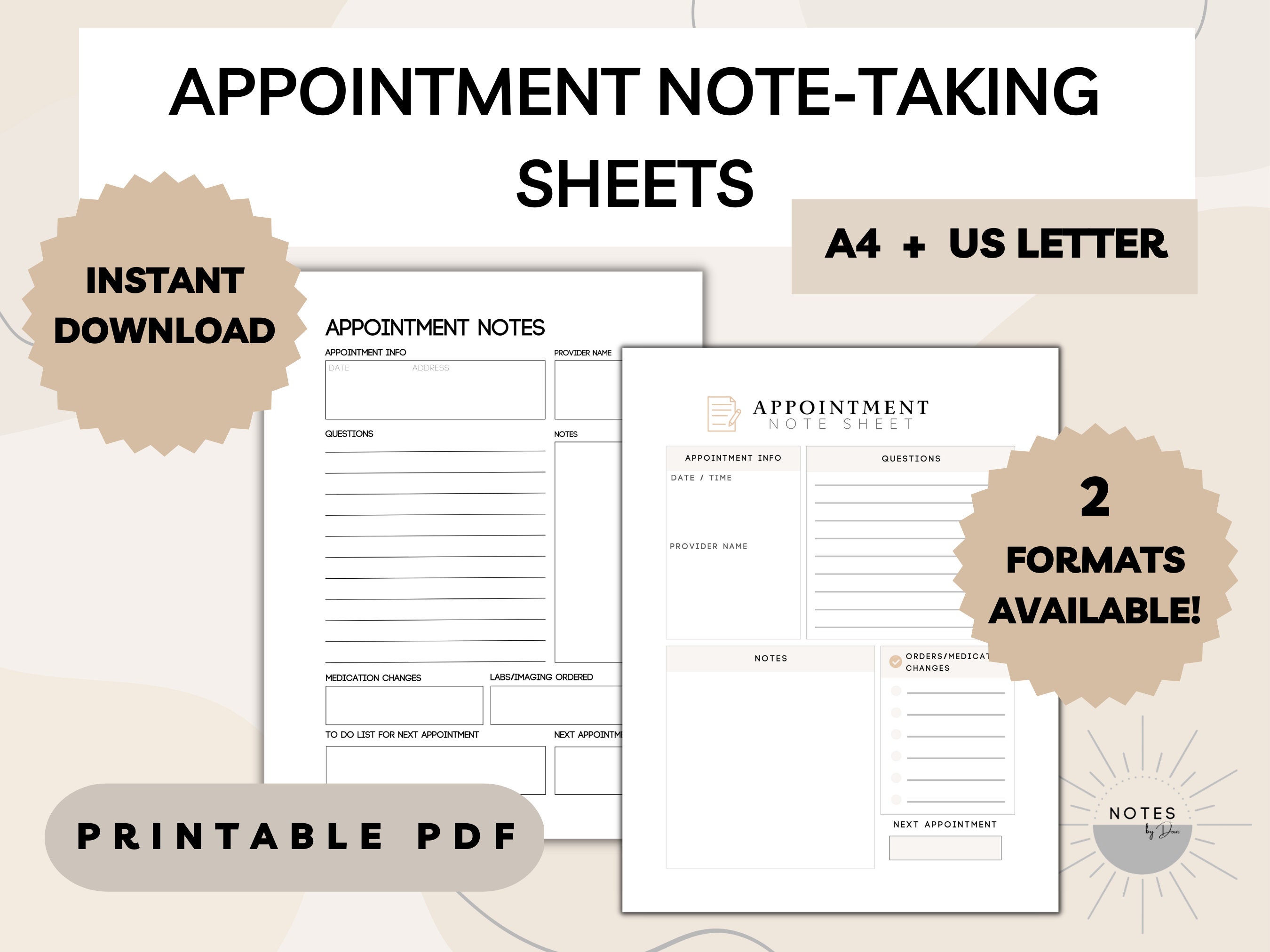 Medical Appointment Notes Sheet: Printable Doctor Visit Planner (PDF ...