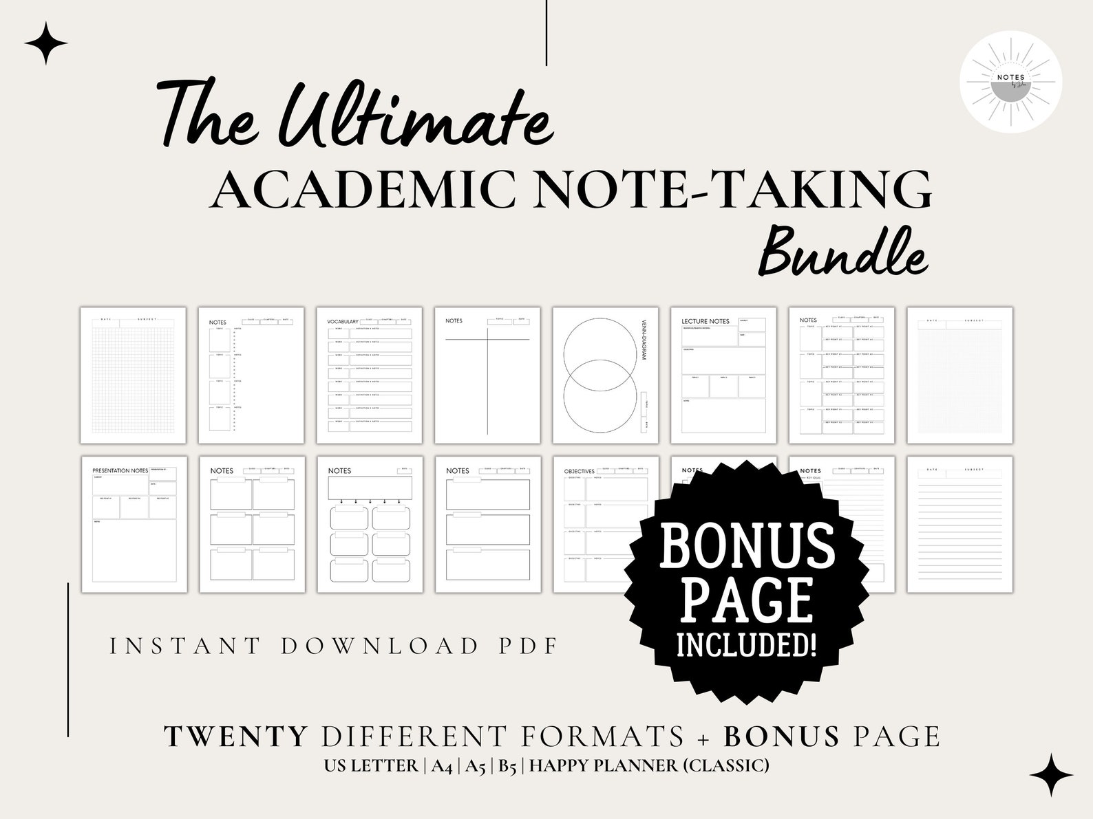 The Ultimate Printable Note Taking Templates Bundle for Students, Class ...