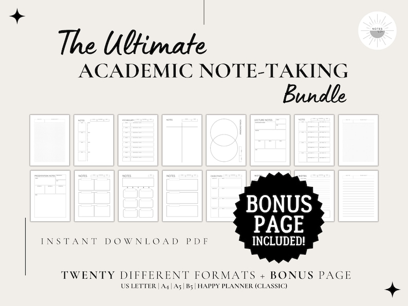 The Ultimate Printable Note Taking Templates Bundle for Students, Class ...