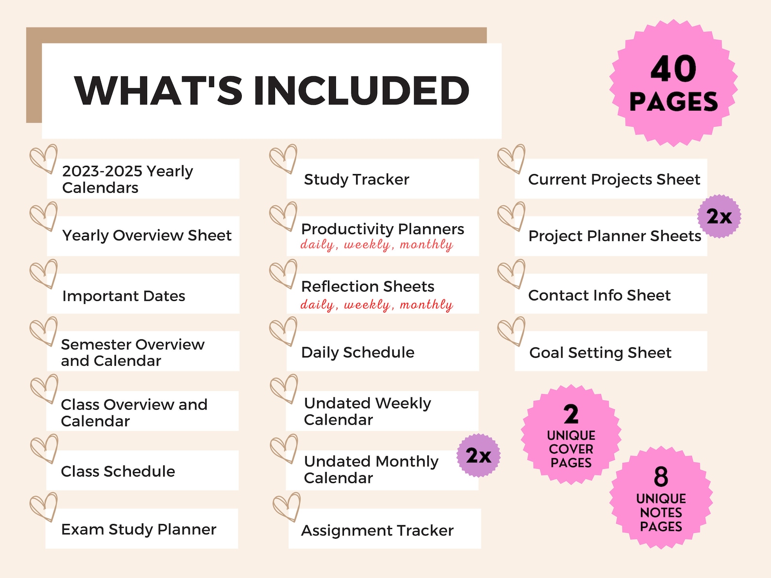 Printable Academic Year Agenda, College Student Planner - Etsy