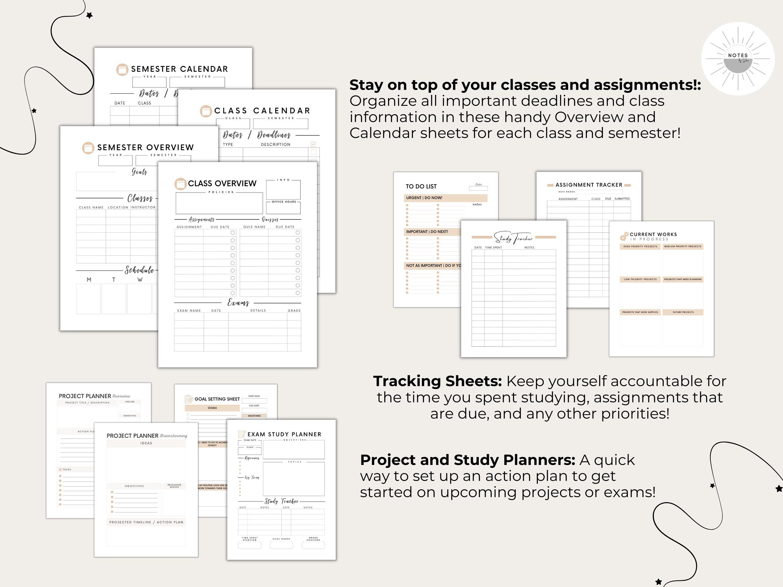 Printable Minimalist Student Planner, College Student Printables, Note ...