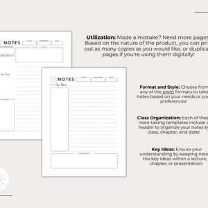 Printable Note Taking Templates for Students, Class Note Organization ...
