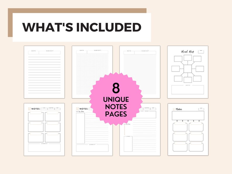 Printable Notes Templates, Student Study Planner Tools - Etsy