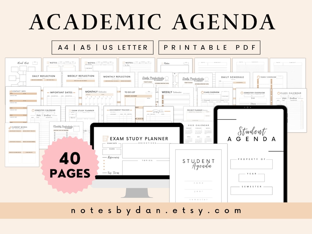 Printable Academic Year Agenda, College Student Planner - Etsy