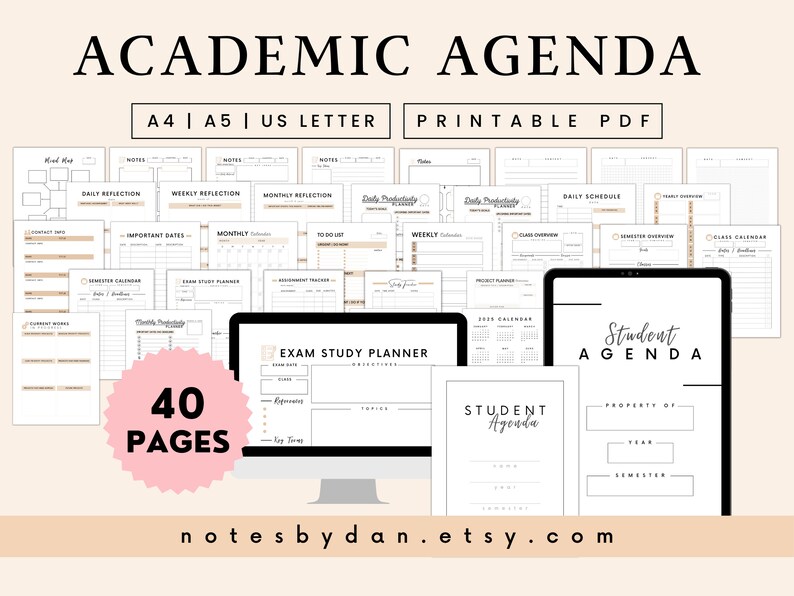 Printable Academic Year Agenda, College Student Planner - Etsy
