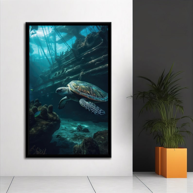 Sea Turtle Sunken Ship Seascape Art Print (digital Download) - Etsy